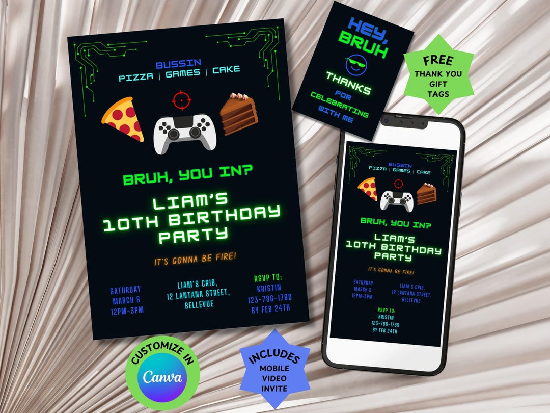 Bruh Gamer Boy Birthday Invite Set Gen Z Gen Z Alpha Slang Trendy Bday ...