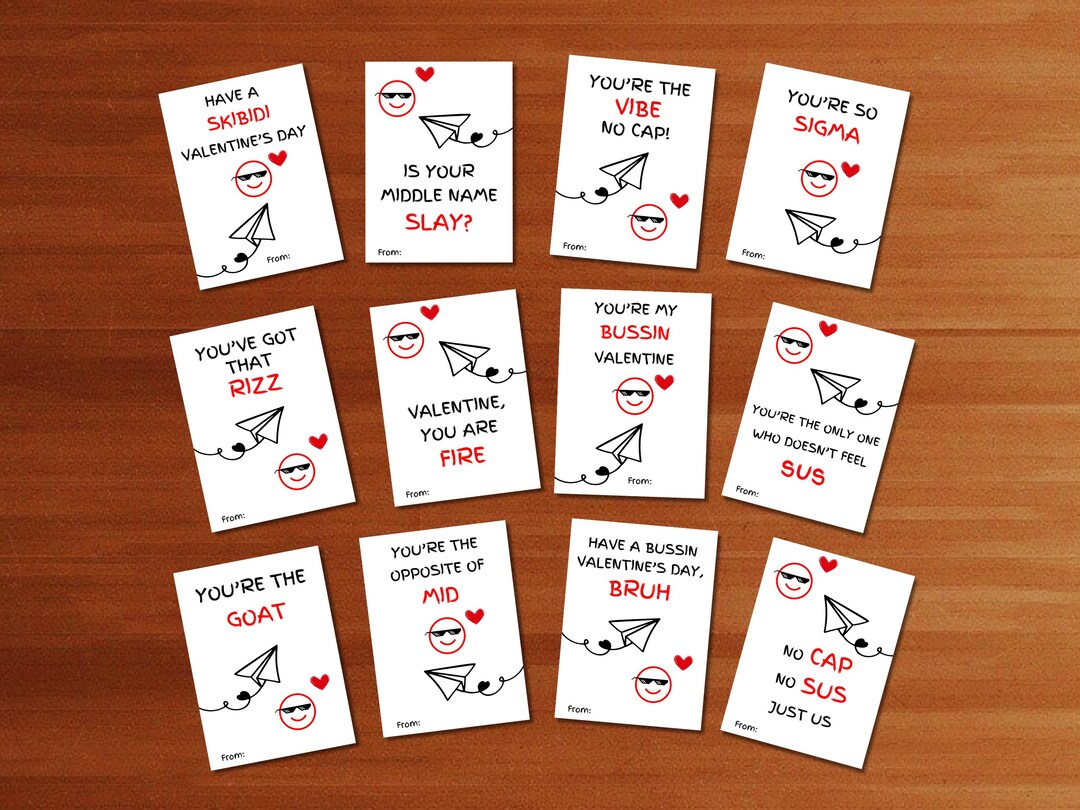 12 Slang Kids Valentine's Day Cards Tween Teen Gen Z Gen Alpha Boys ...
