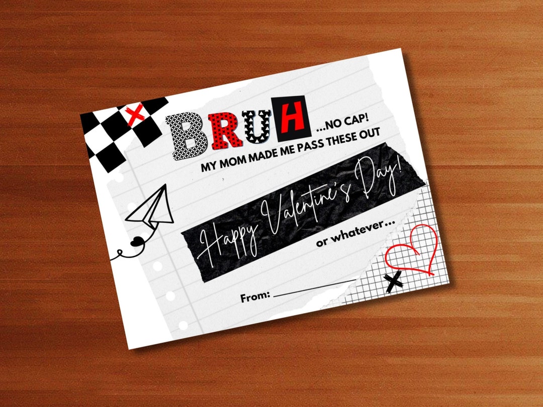 Kids Valentines Slang Cards Bruh No Cap Valentine's Day Digital ...