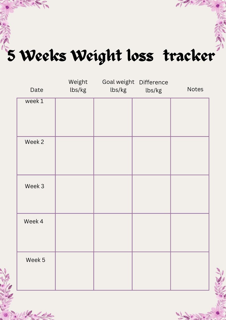5 Weeks Weight Loss Tracker - Etsy