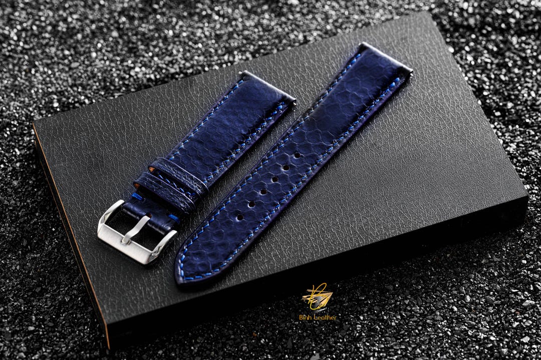 Navy Blue Snake Leather Watch Strap ,custom Watch Band, Handmade ...