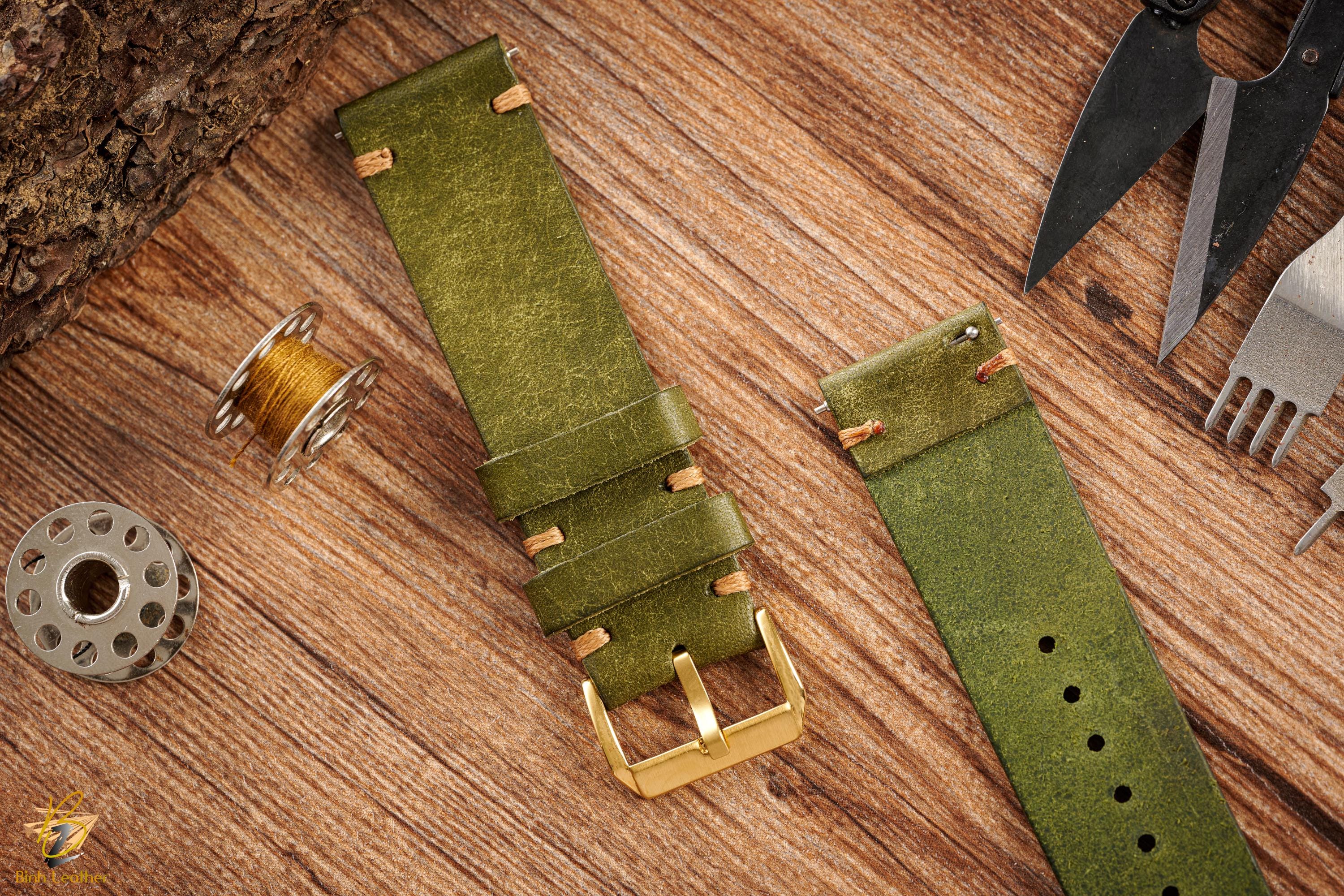 Olive Green Pueblo Leather Watch Strap, Italian Leather Watch Strap ...