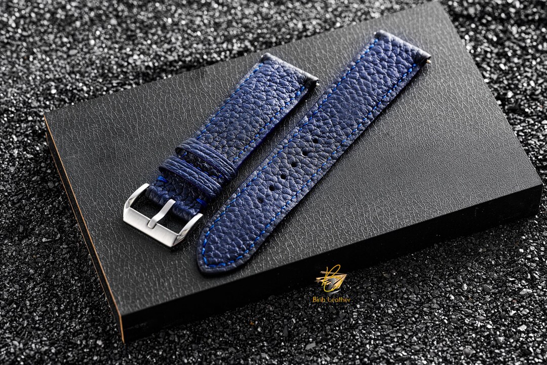 Dark Blue Togo Leather Watch Strap, Leather Handmade Watch Band, High ...