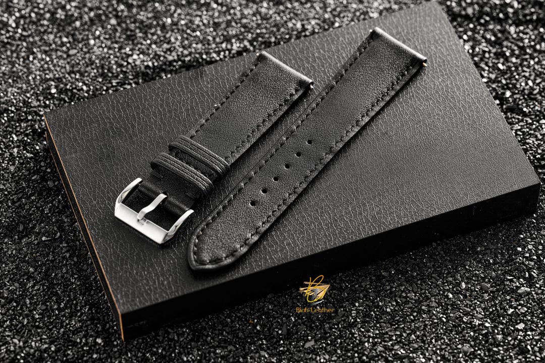Black Swift Leather Watch Strap, Black Leather Watch Band, High Quality ...