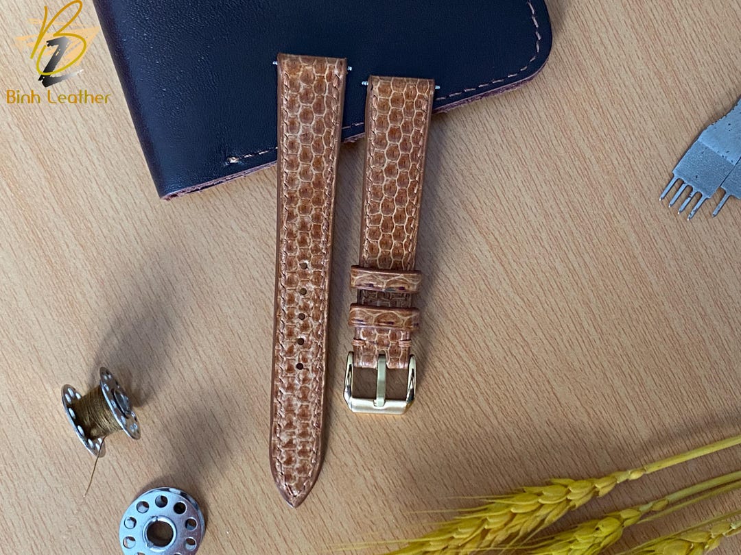 Golden Snake Leather Watch Strap ,custom Watch Band, Handmade Watch ...