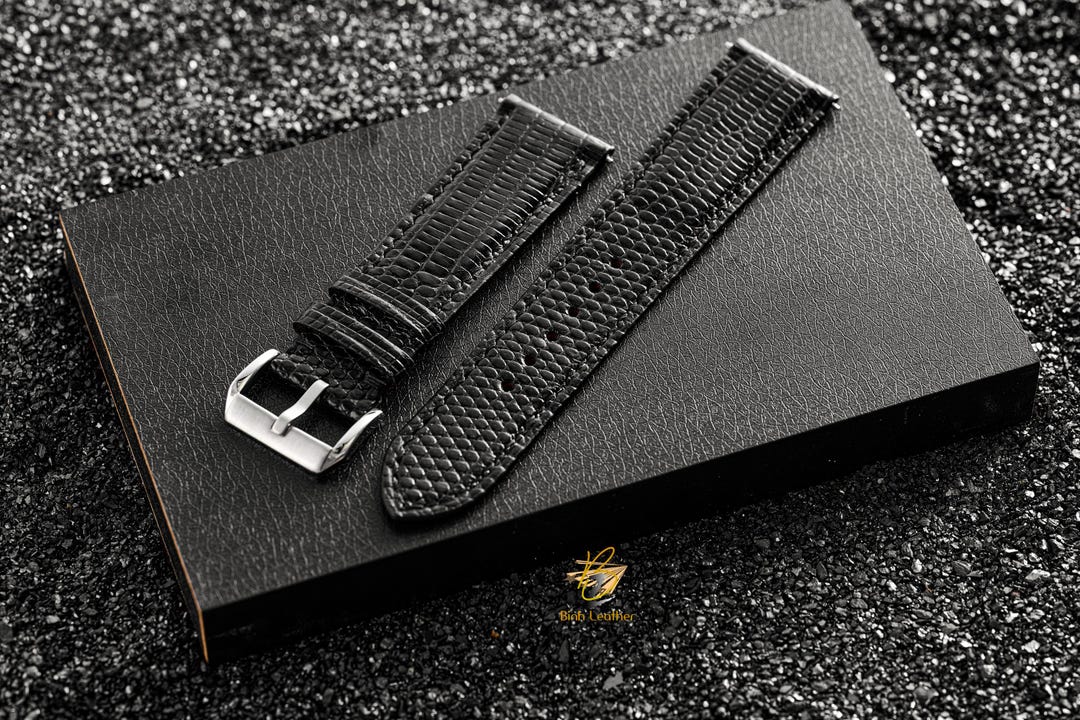 Black Lizard Leather Watch Band, High Quality Watch Strap,leather Watch ...