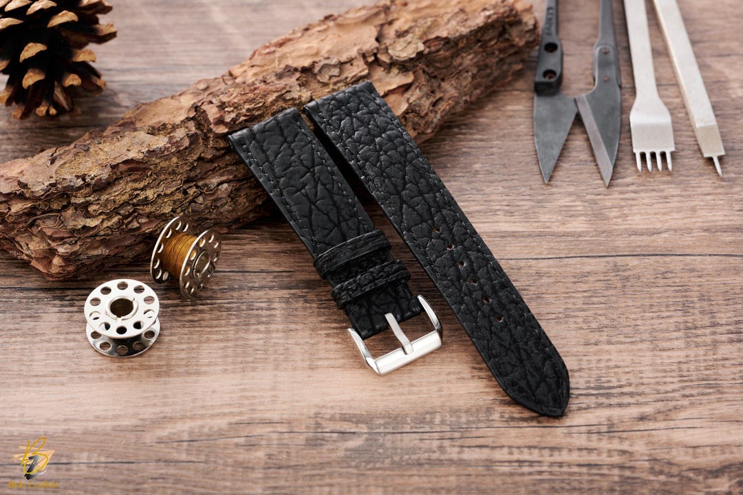 Black Shark Leather Watch Strap, Custom Watch Band, Handmade Leather ...