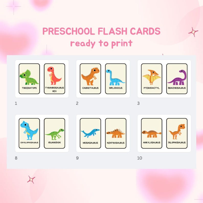 Dinosaur Flash Cards for Kids Toddler Learning Kids Learning Montessori ...