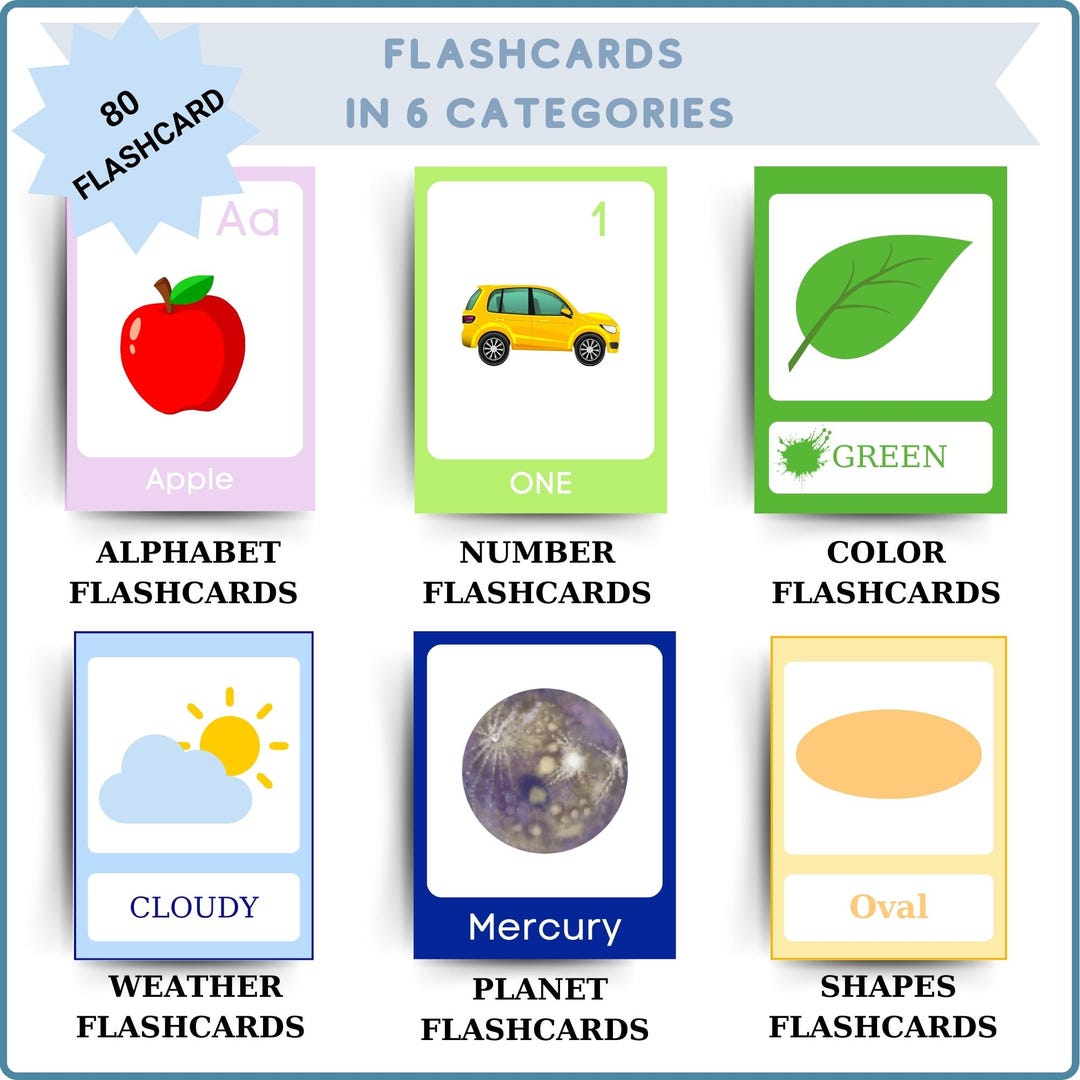 80 Flash Cards for Kids- Weather, Planets, Shapes,colors, Alphabet ...