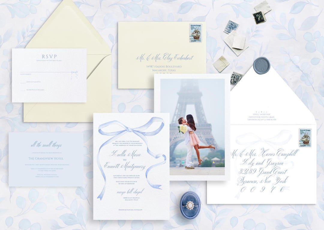 5-piece Wedding Invite Package, Editable Canva Template for Invitation ...