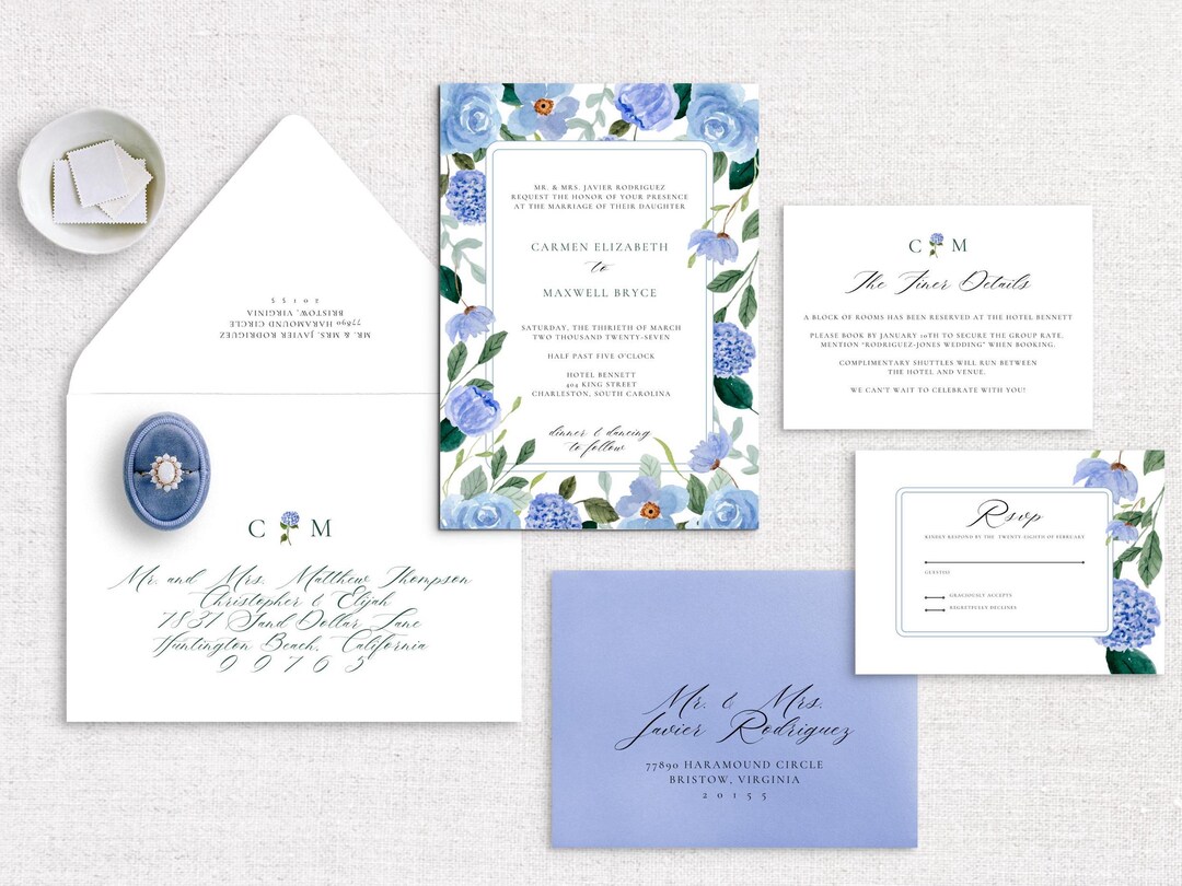 5-piece Wedding Invite Package, Editable Canva Template for Invitation ...