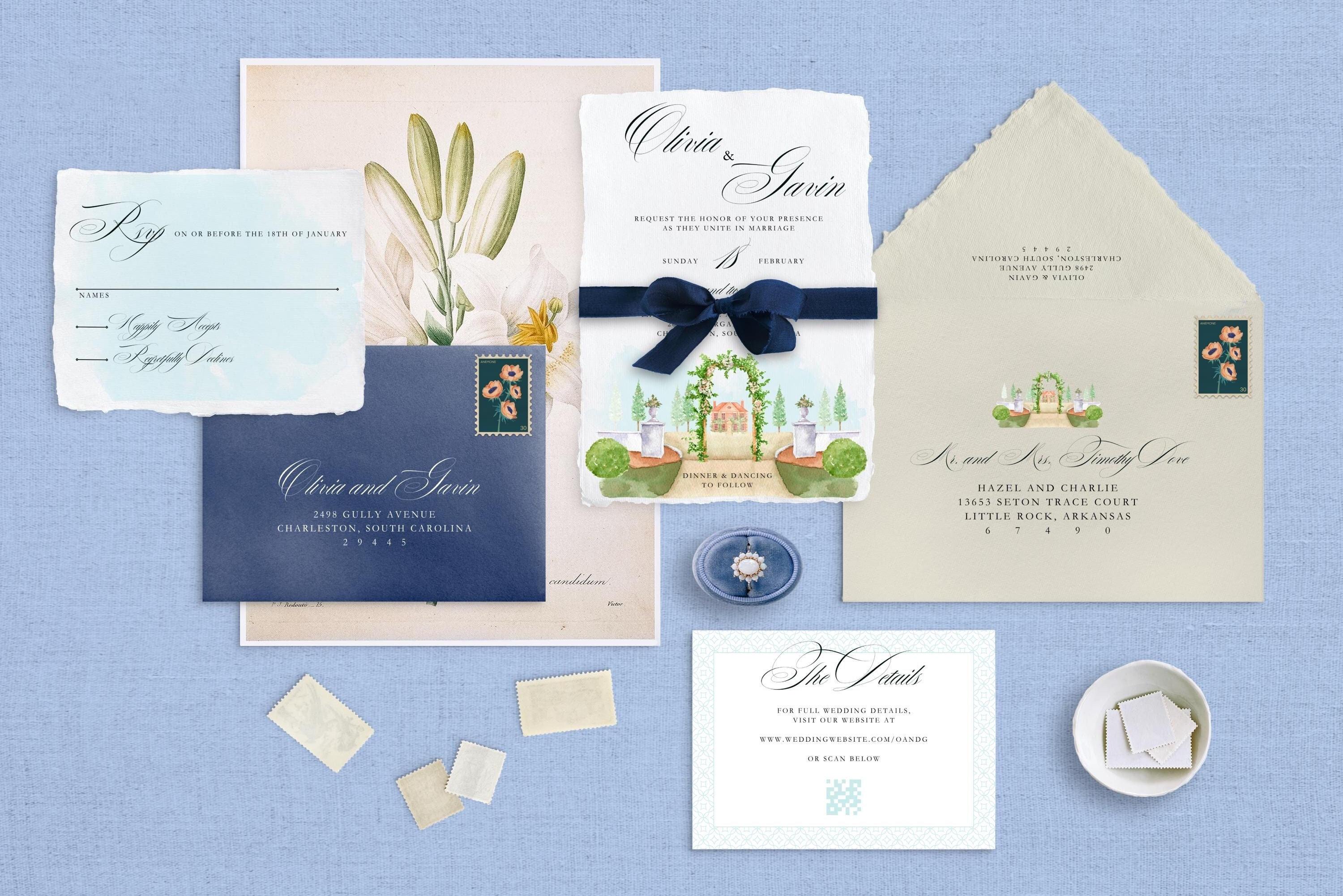 5-piece Wedding Invite Package, Editable Canva Template for Invitation ...