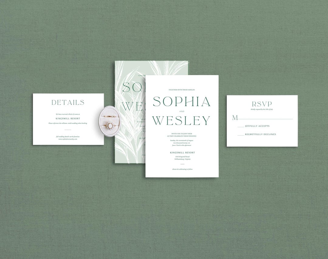 3-piece Wedding Invite Package, Editable Canva Template for Invitation ...