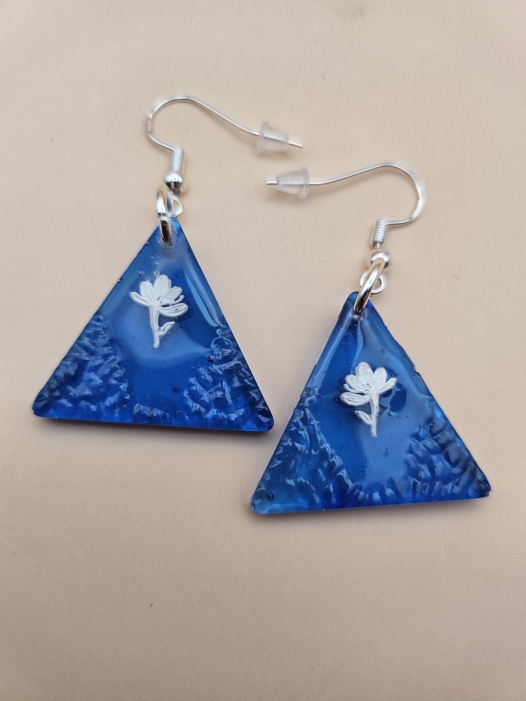 Blue Triangles With White Flower - Etsy