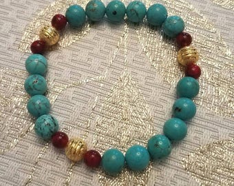 Items similar to Turquoise, red, gold, and blue trendy summer earrings ...