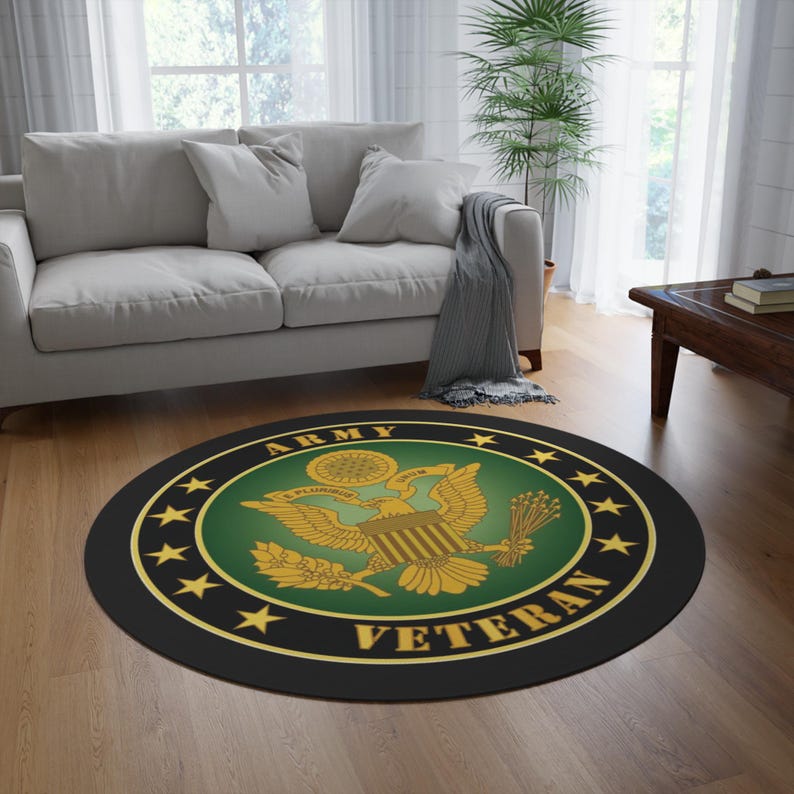 US Army Veteran Round Rug Carpet Military Home Decor, Patriotic Floor ...