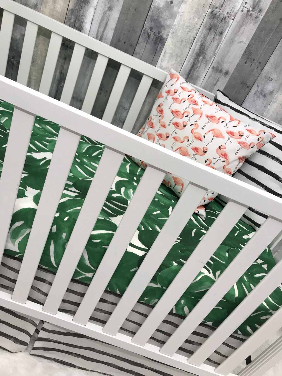 Custom Made Baby Bedding , Flamingos , Ocean , Palm Trees , Crib ...