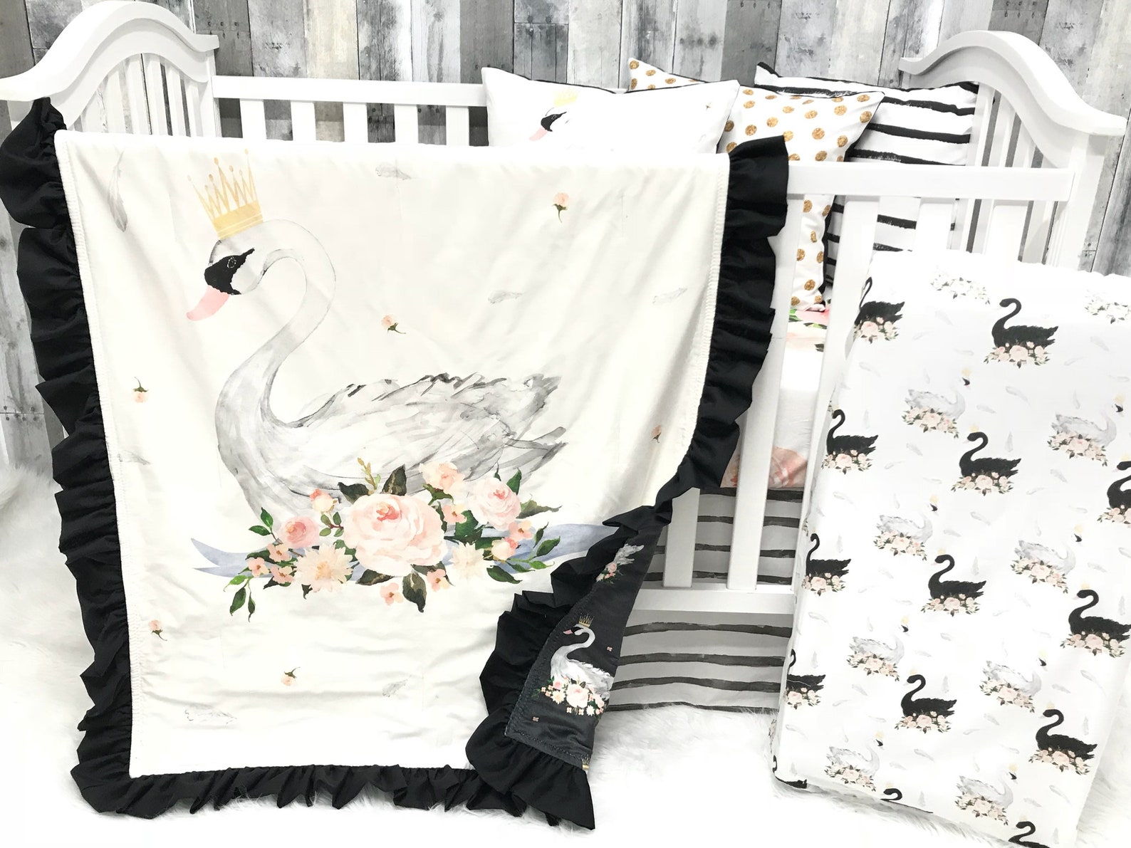 Custom Made Baby Bedding Swan Queen Swans Floral Swan | Etsy