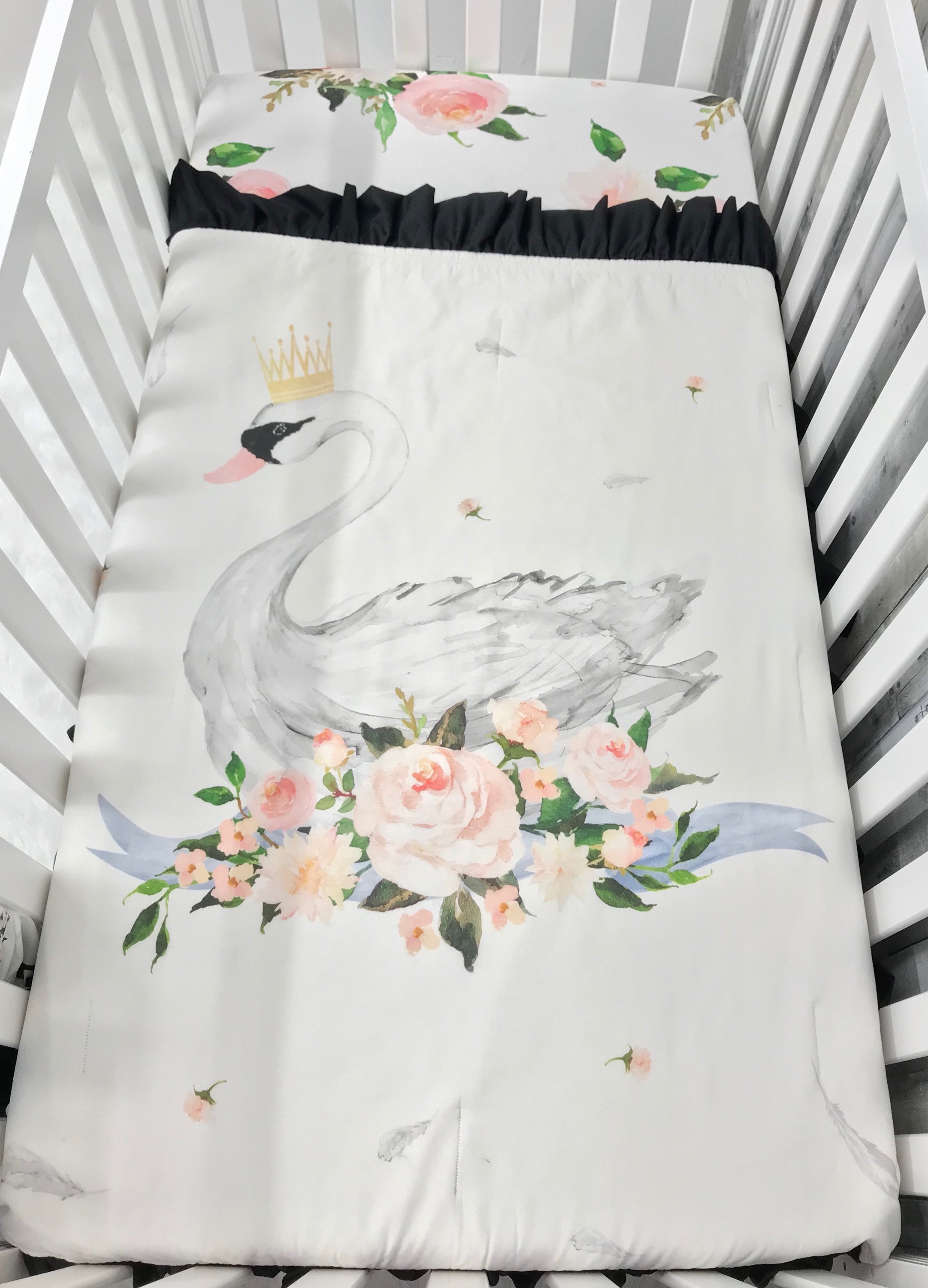 Custom Made Baby Bedding Swan Queen Swans Floral Swan | Etsy