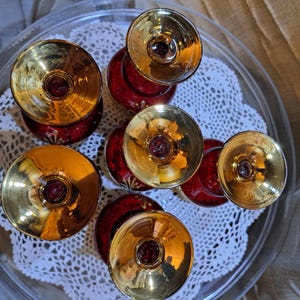 Venetian Murano Ruby-red Color Glass Hand Painted,decanter+set of 6, 24 ...