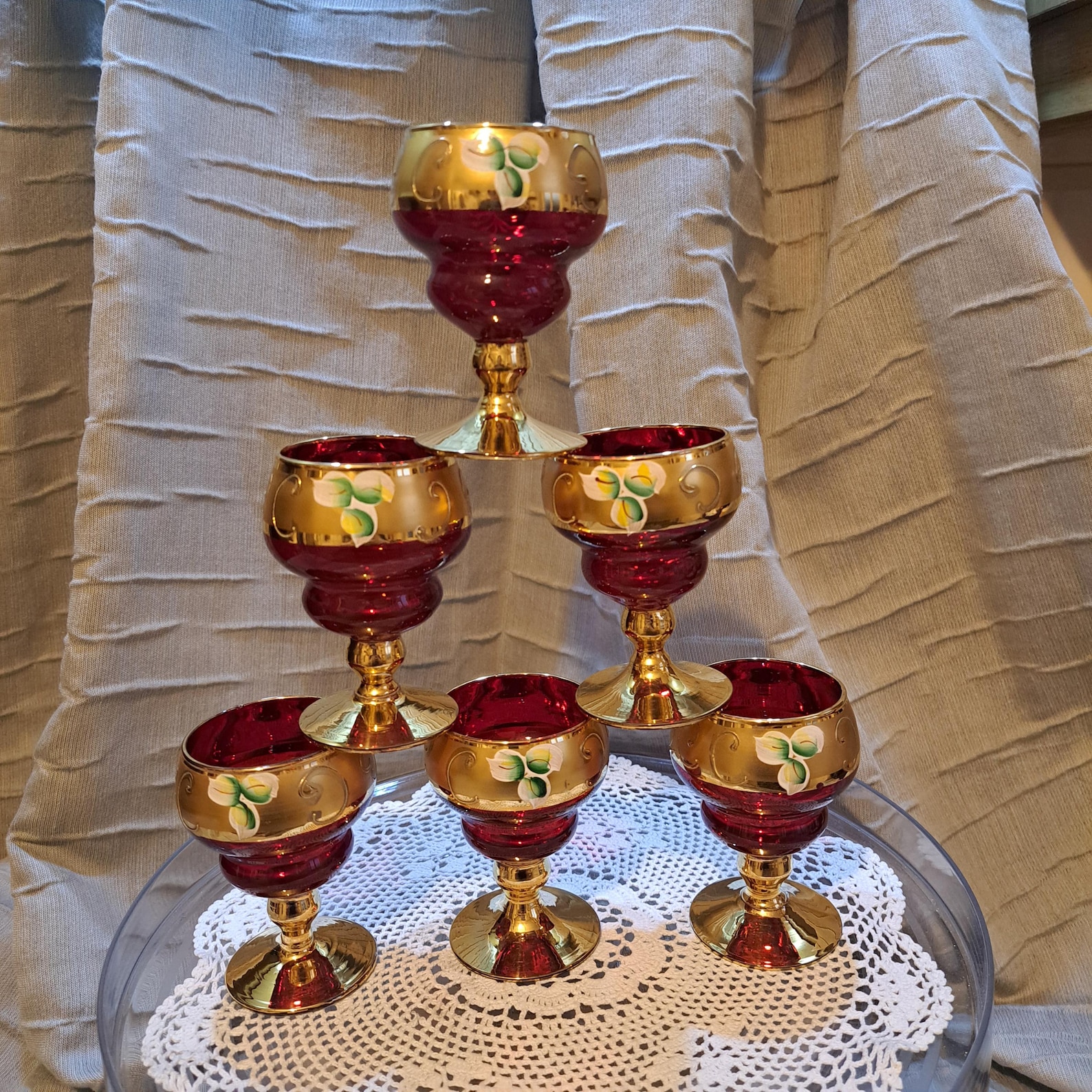 Vintage Murano Glass Decanter Set: Ruby Red, 24K Gold Enamel Flowers - Etsy