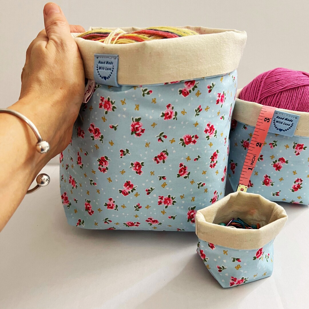 Storage Baskets , Fabric Tubs for Knitting and Crochet Projects - Sky ...