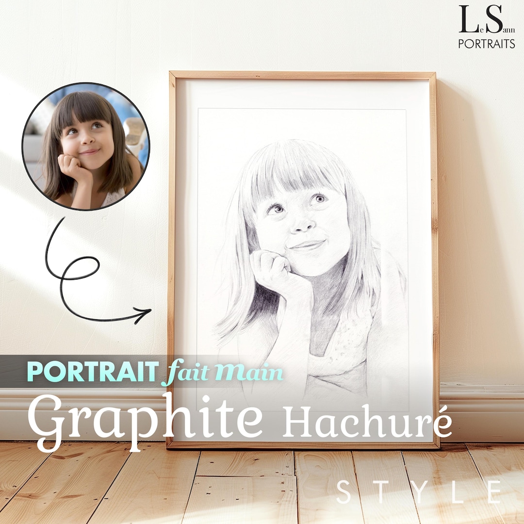 Portrait Hachuré au Graphite, PORTRAIT PERSONNALISE 100% Fait Main ...