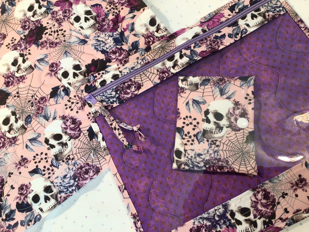 Halloween Skulls and Roses Cross Stitching Project Bag Sewing Projects ...