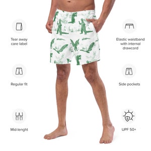 Godzilla Men's Swim Trunks, Size XXS to 6XL, Green, King Ghidorah ...
