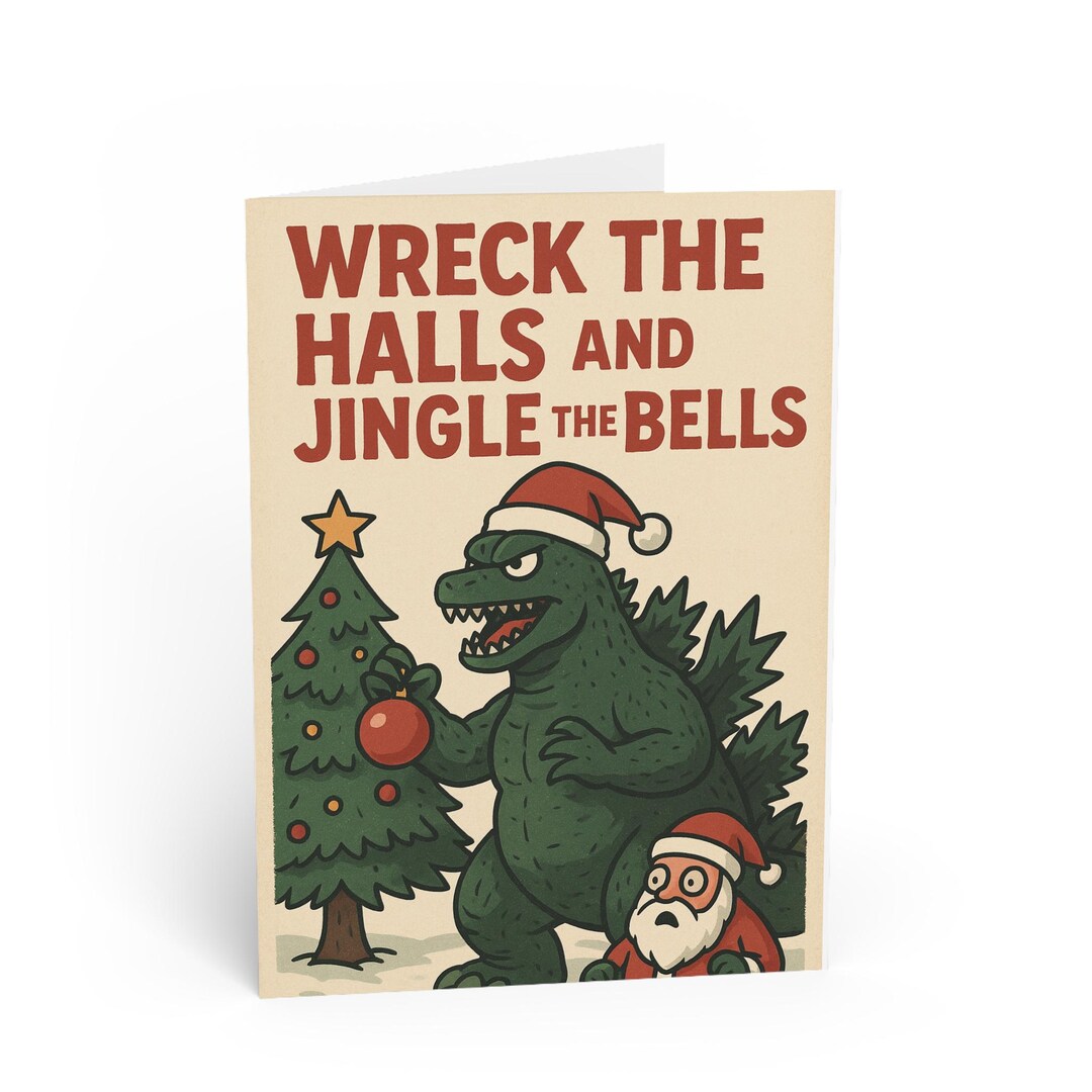 Godzilla Christmas Card – Funny Kaiju Holiday Greeting With Santa ...