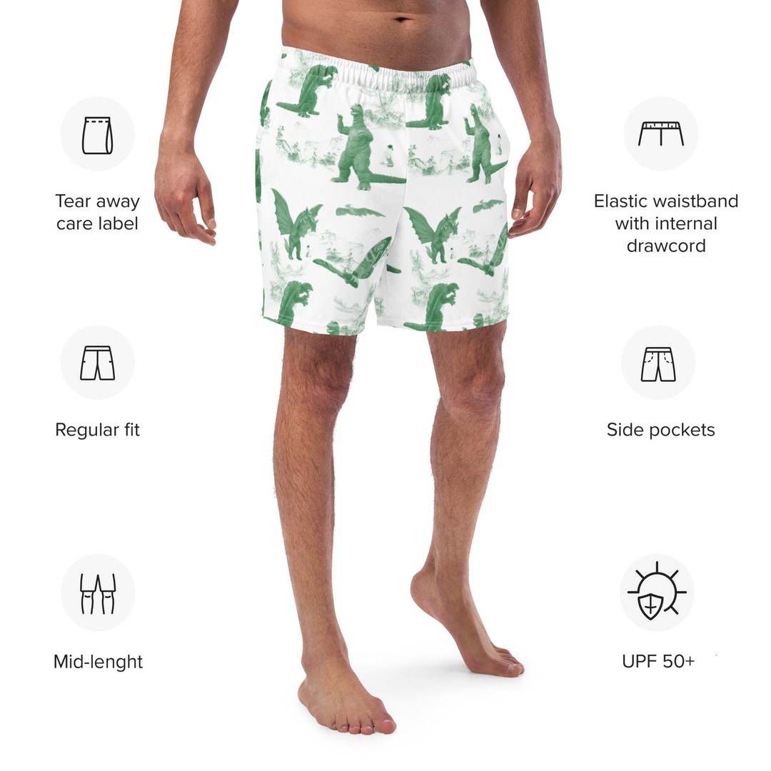 Godzilla Men's Swim Trunks, Size XXS to 6XL, Green, King Ghidorah ...
