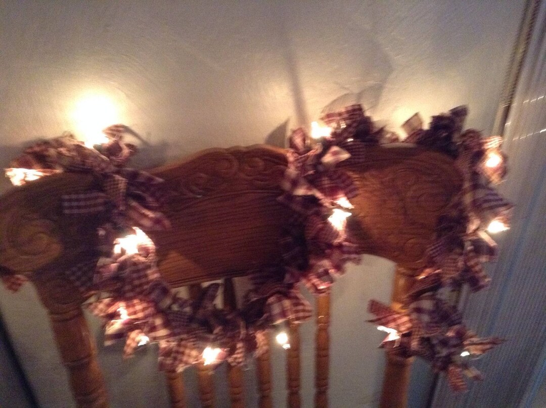 9 Foot Lighted Garland,rustic Red and Tan Homespun - Etsy