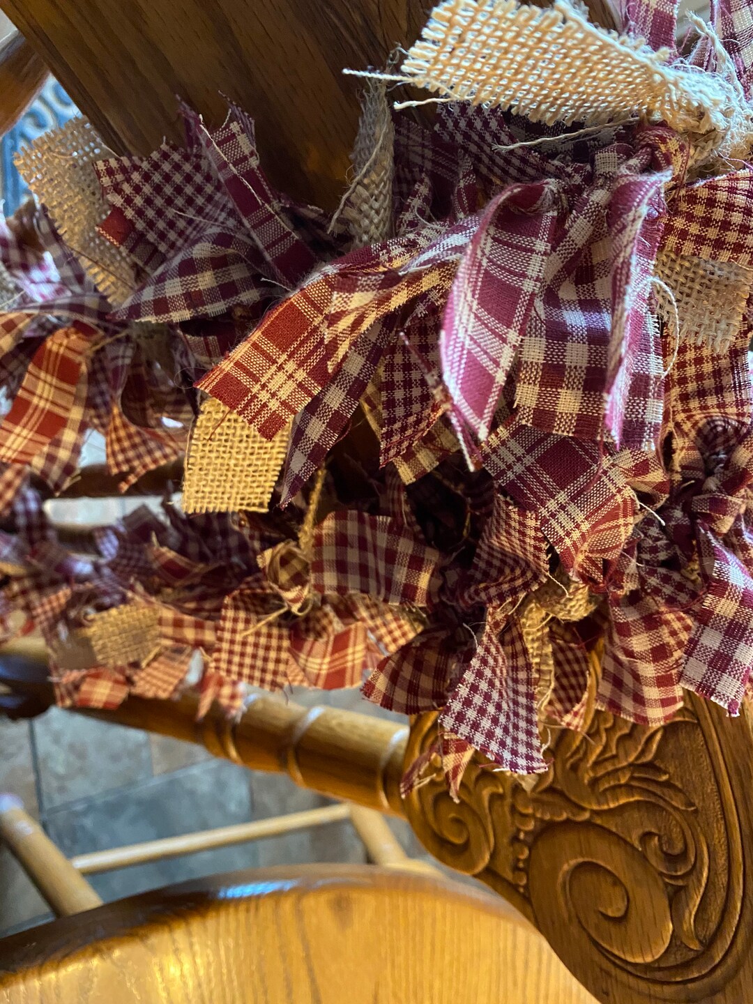 Ten Foot Burgundy and Tan Garland With Burlap Hand Tied on Jute Twine ...