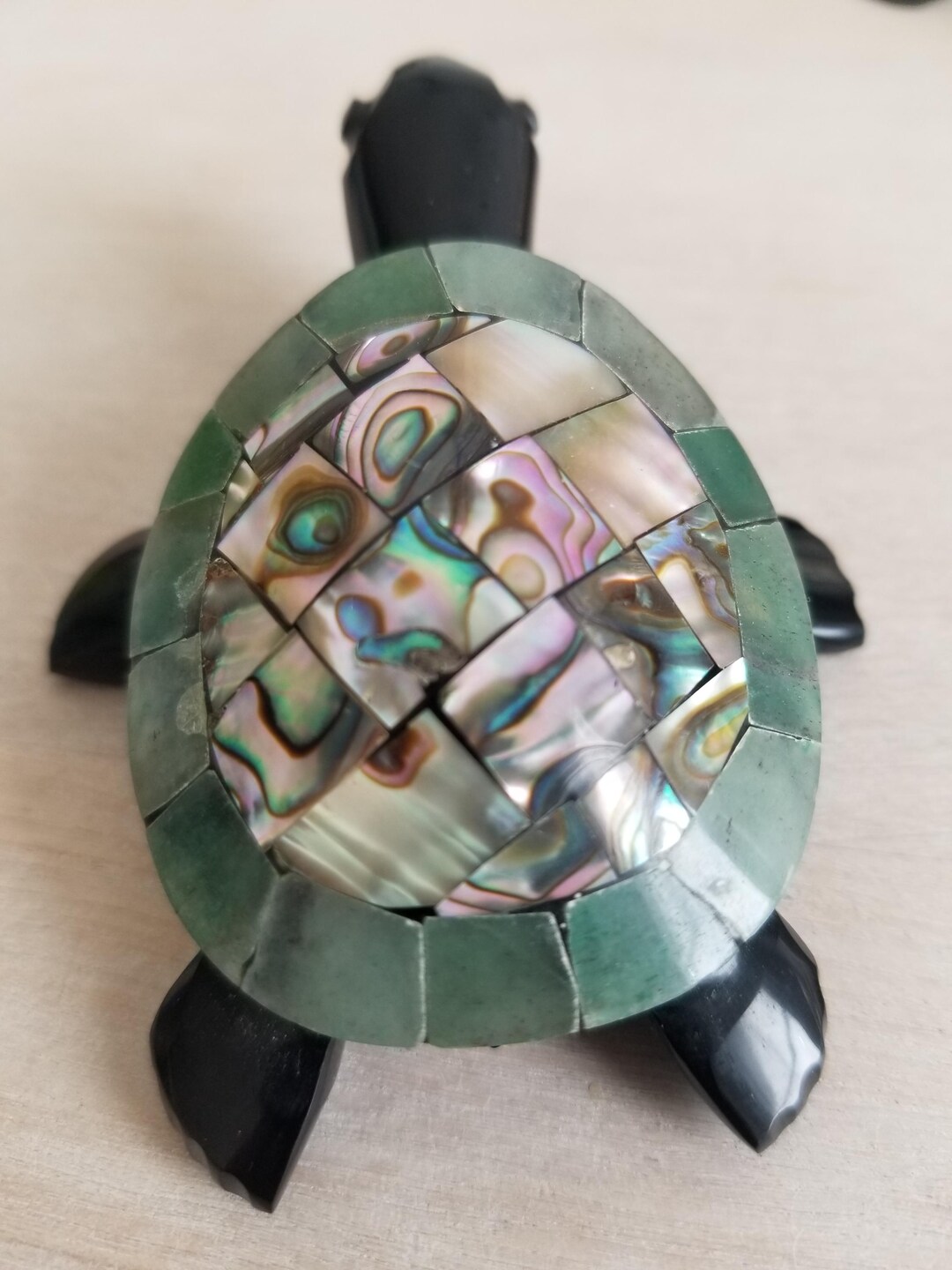 Hand Carved Black Obsidian Turtle With Inlay Abalone - Etsy