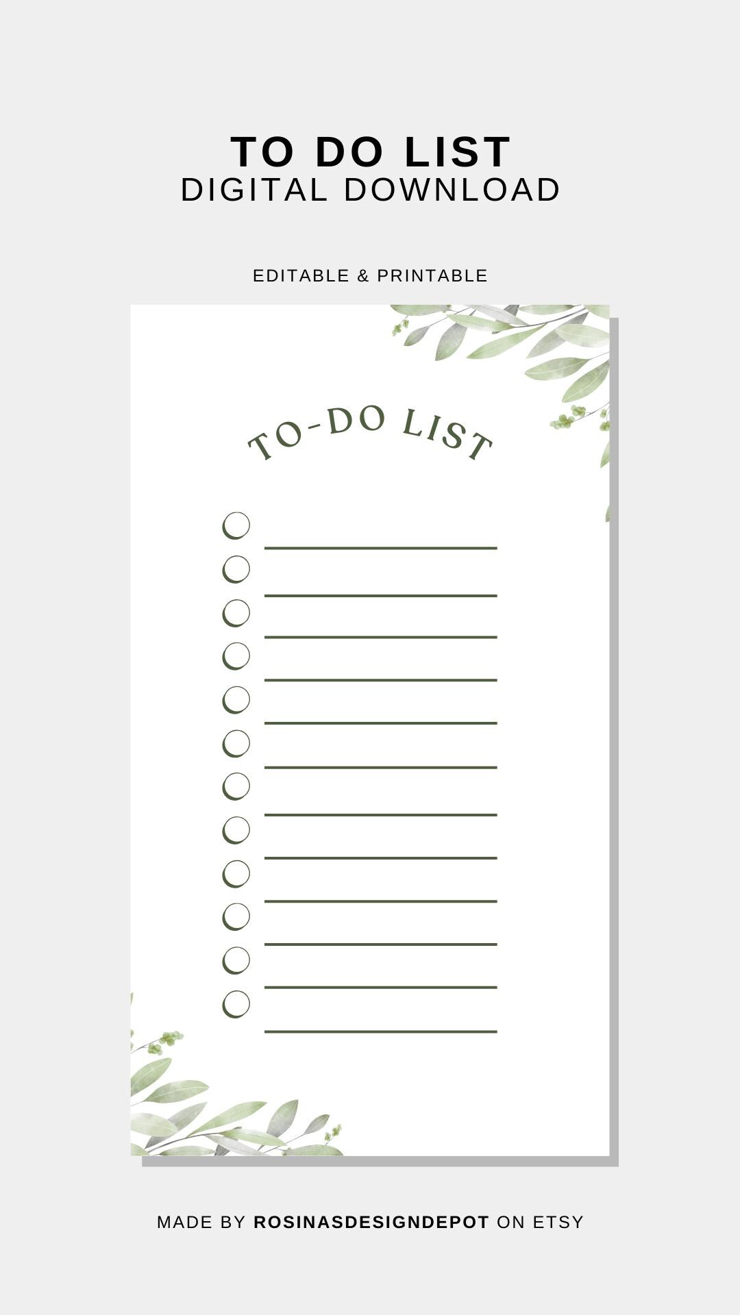 To Do List Digital Download Editable Printable - Etsy