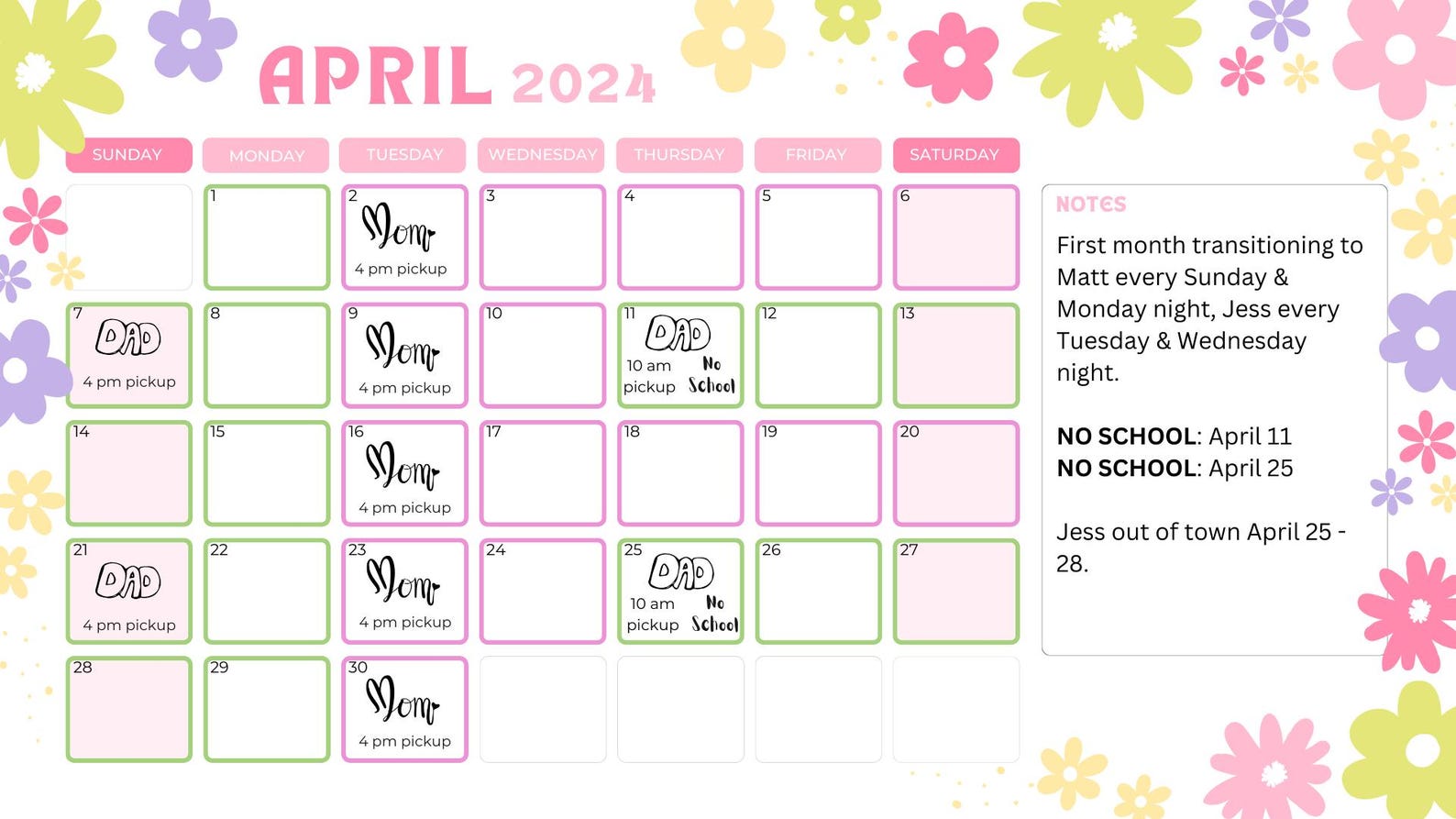 2025 Fun Design Co-parenting Calendar | Fully Editable Canva Download ...