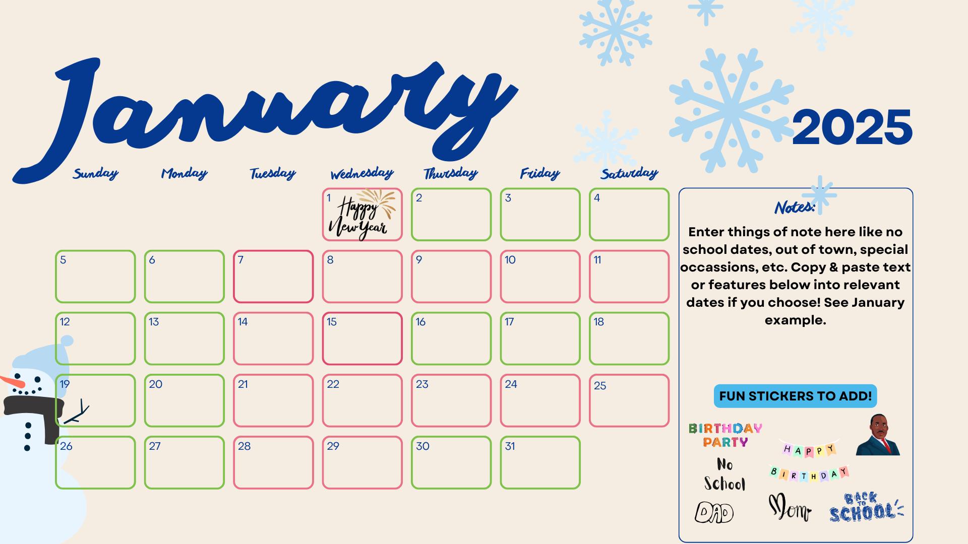 2025 Fun Design Co-parenting Calendar | Fully Editable Canva Download ...