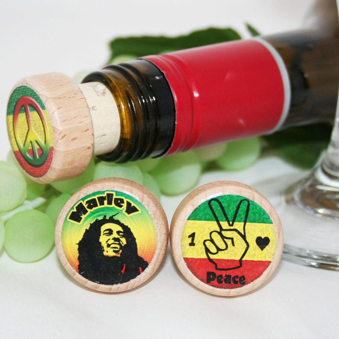 Peace Wine Stopper Bob Marley Cork Design Symbol Reggae Inspiration ...
