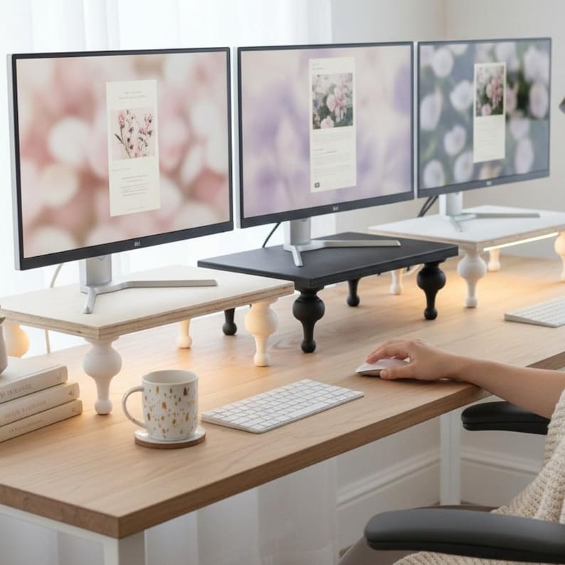 Computer Monitor Stand Wood Office Decor Student Desk Organizer Gaming ...