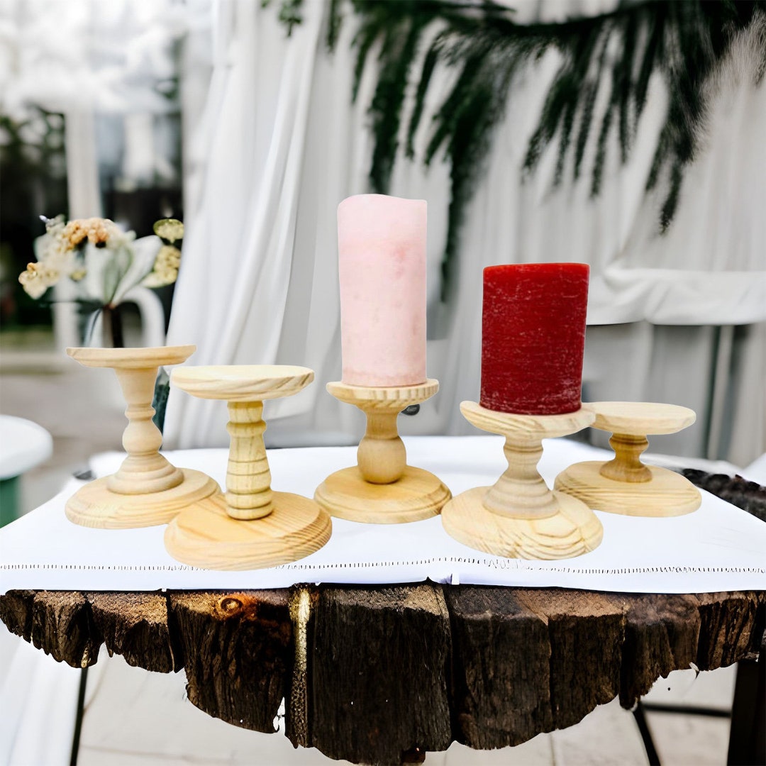 QTY 1 Natural Wooden Pillar Candlestick Holders, Candlestick Holders, Wedding Table Candlestick ...