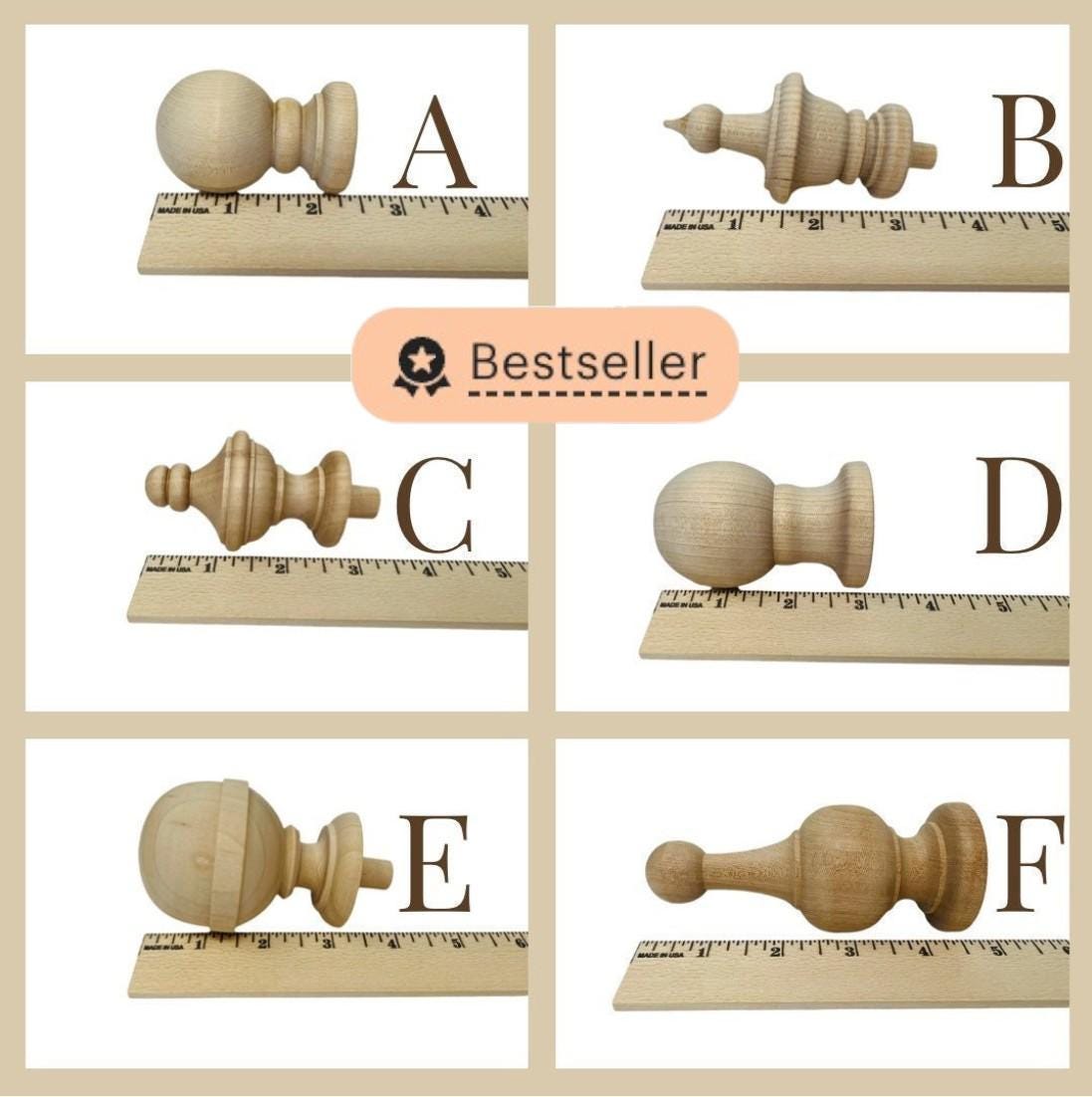 Natural Wood Finials Curtain Rod End Caps Finial Clock Decorative ...