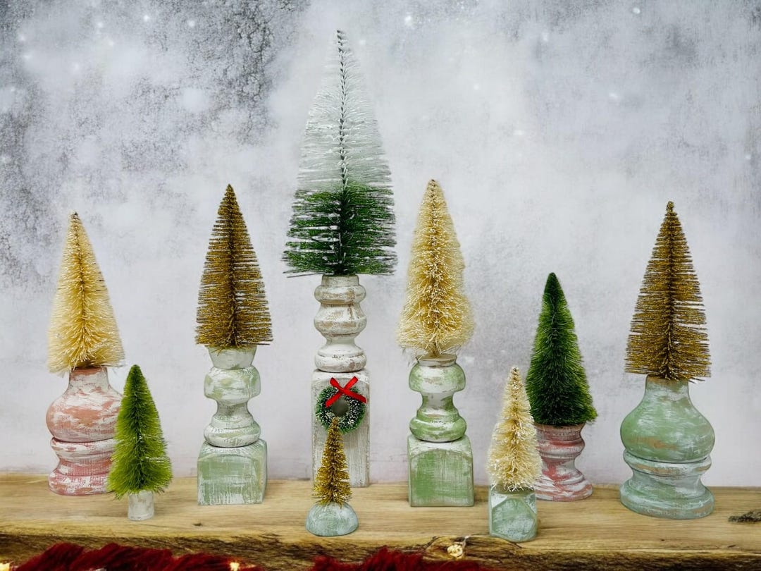 9 Christmas Bottle Brush Tree Display, Christmas Decor, Christmas Tree ...