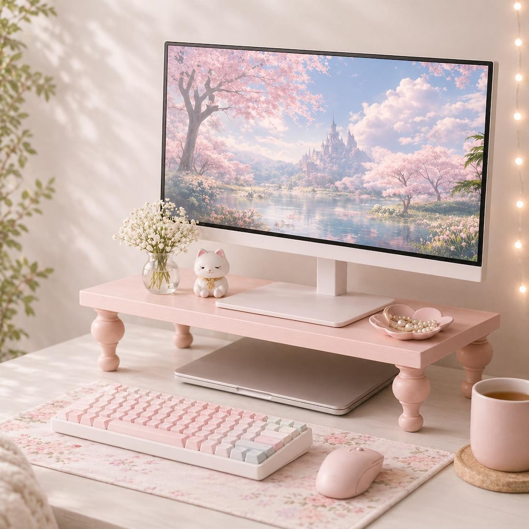 Computer Monitor Stand Wood Office Decor Student Desk Organizer Gaming ...