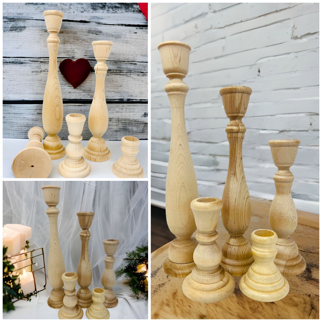 Set of 5 Wooden Candlesticks, Paired Candlesticks, Wood Candlesticks ...