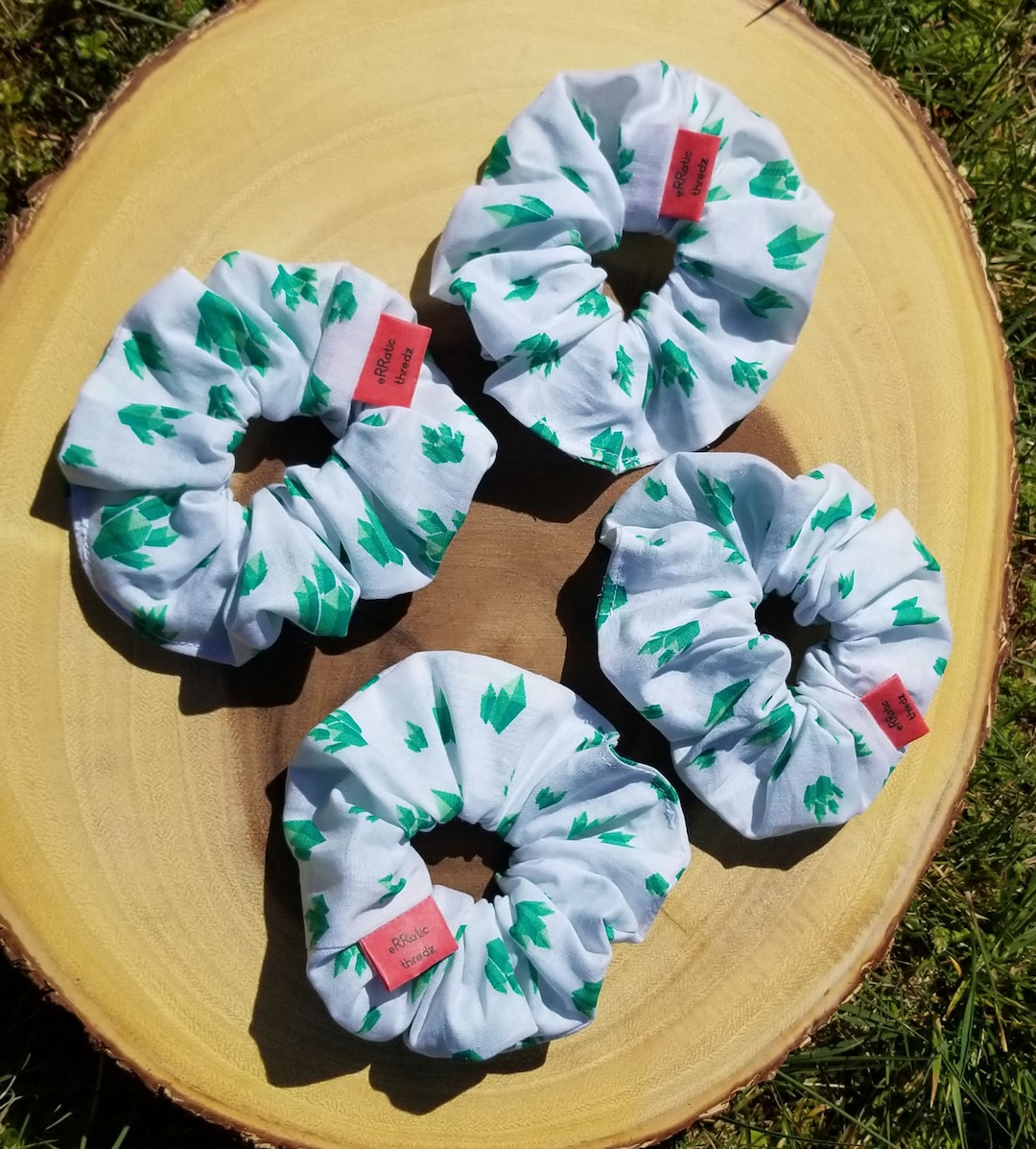 Green Crystal Gem Scrunchies, 90s Style, Hair Ties, Wrist Accessories ...