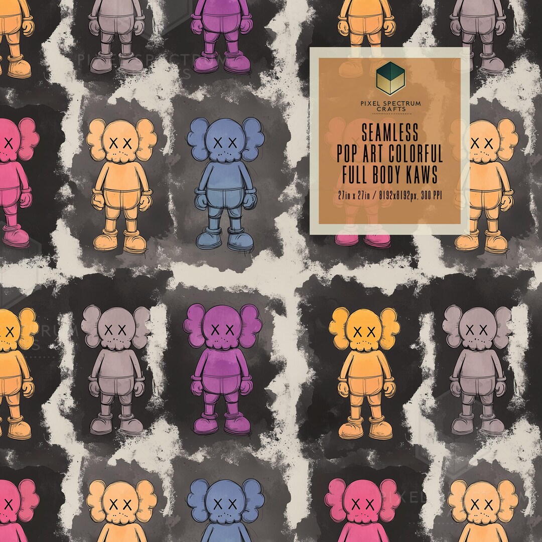 Pop Art Colorful Kaws Seamless Repeat Digital Design - for Fabric Paper ...