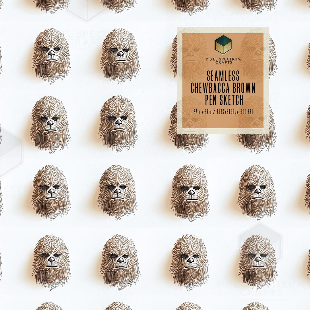 Chewbacca Star Wars Seamless Pattern: Pen Ink Digital Design (JPG) - Etsy