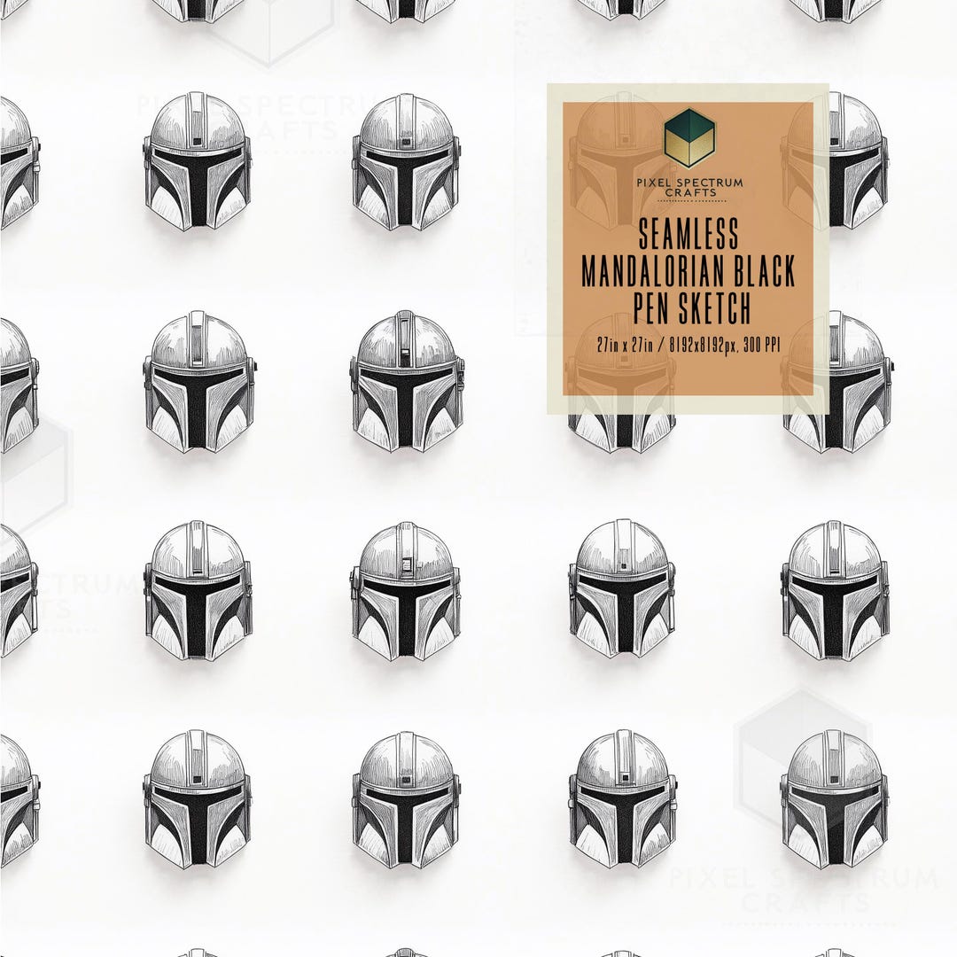 Mandalorian Star Wars Pen Ink Repeat Seamless Digital Design-for Fabric ...