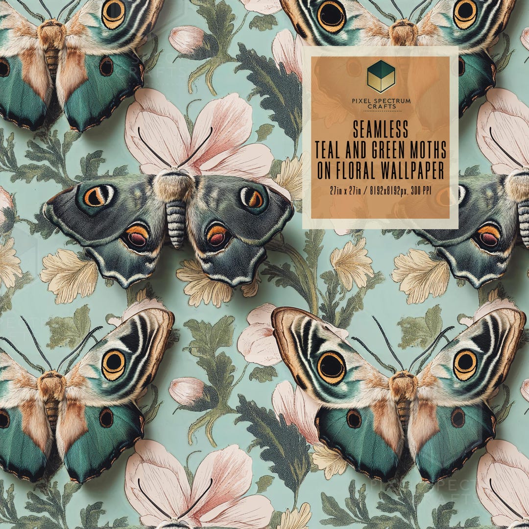 Furry Moths on Floral Wall Seamless Repeat Digital Design - for Fabric ...