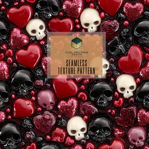 Goth Valentine Heart & Skull Repeat Seamless Digital Design - for ...
